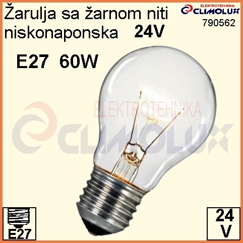 Žarulja niskonaponska E27 60W 24V D60 bistra