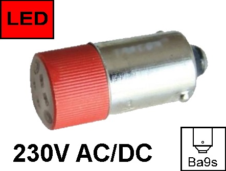 LED Signalleuchte Ba9s 230V AC/DC, rot - CLIMOLUX-elektrotehnika
